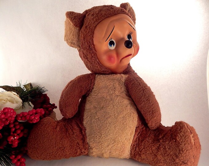 Pouty Teddy Bear Rubber Face Plush Stuffed Animal Vintage 1950s Picture ...