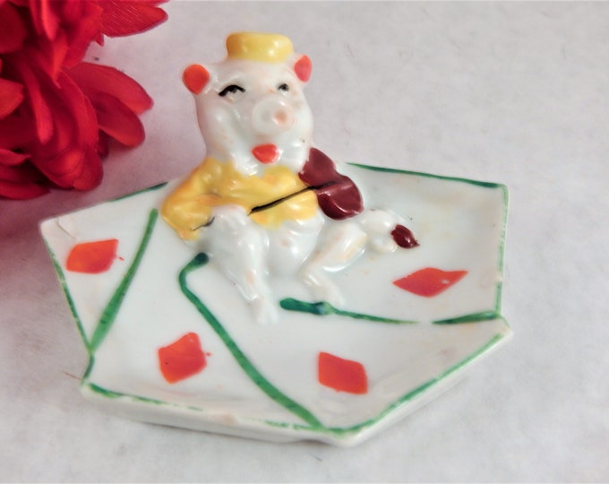 Ash Tray Porcelain Poker Cards Violin Playing Pig Home Bar Game Room ...