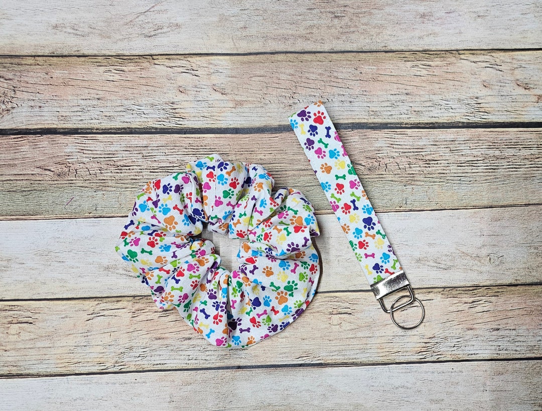 Paw Print Hair Scrunchie Paw Print Key Fob Wristlet Gift Set - Etsy