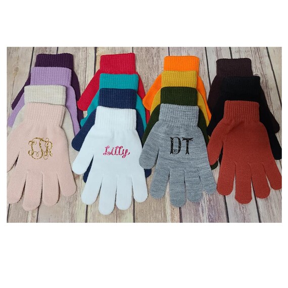 Adult womens monogram gloves assorted colors pink purple black | Etsy