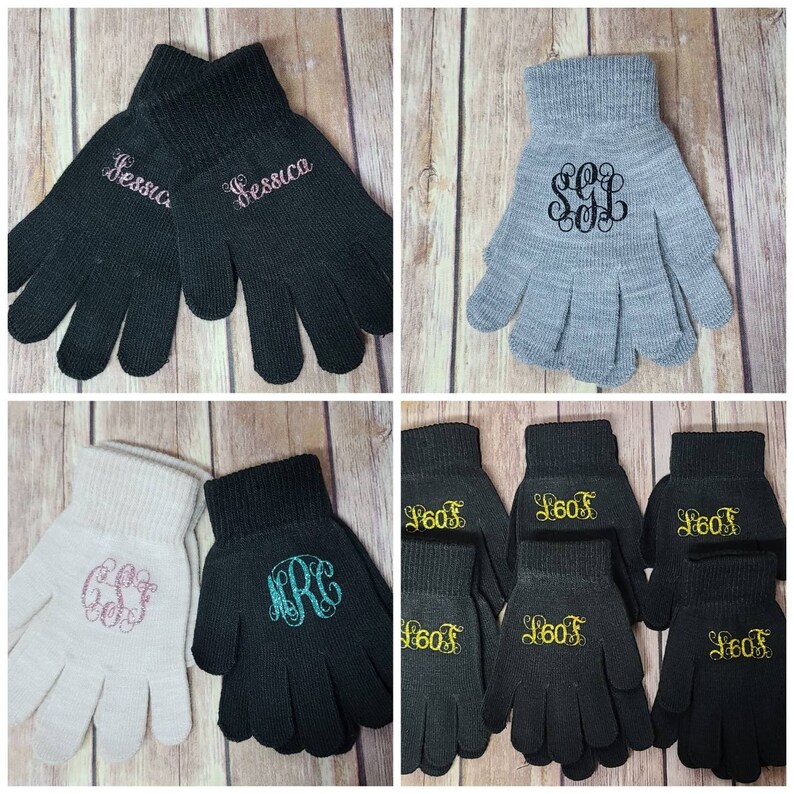 Adult womens monogram gloves assorted colors pink purple black | Etsy