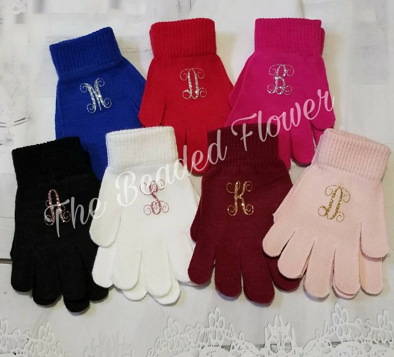 Adult Womens Monogram Gloves Assorted Colors Pink Purple Black | Etsy