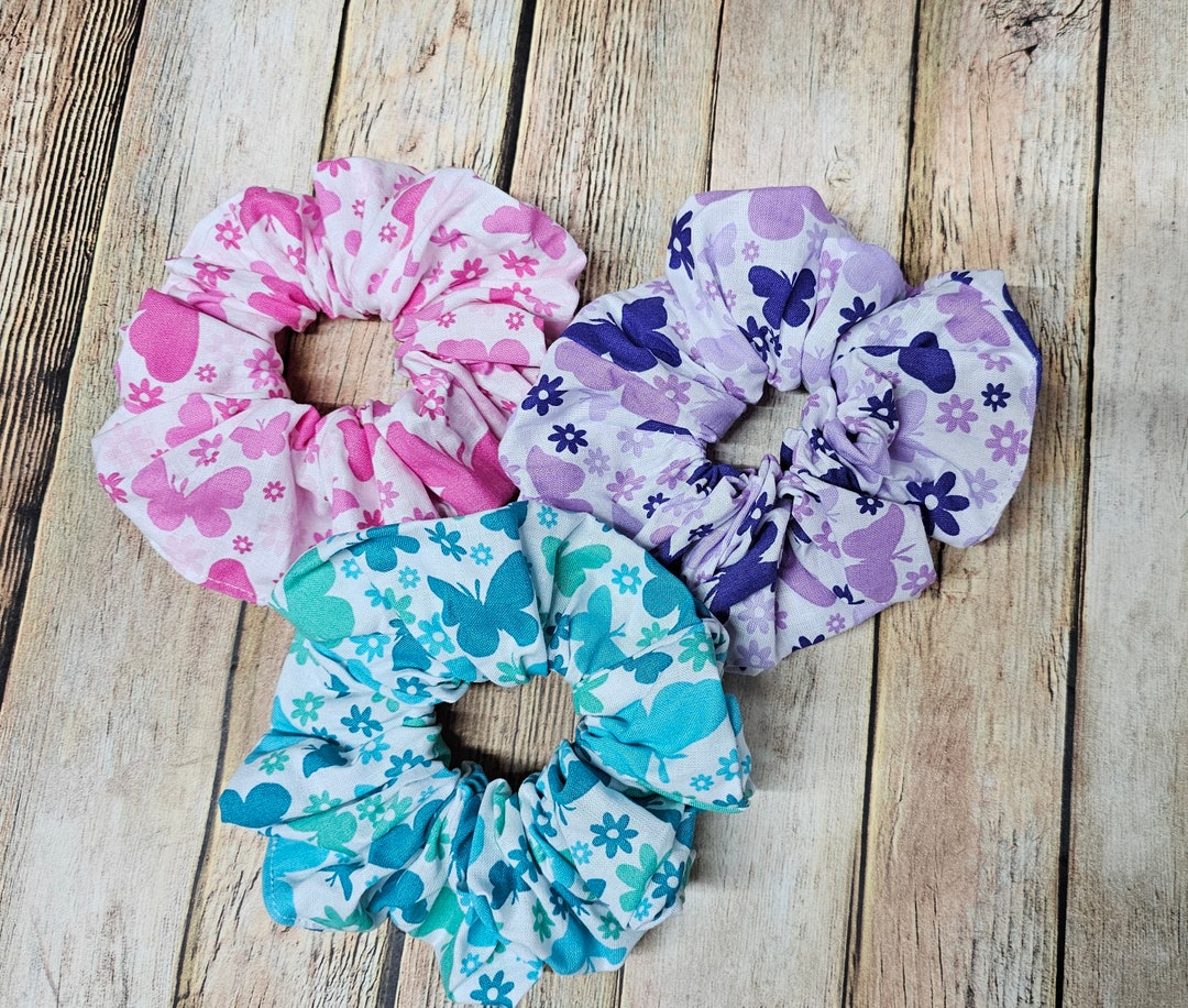 Butterfly Scrunchie Spring Hair Accessory Pink Blue Purple Butterflies ...