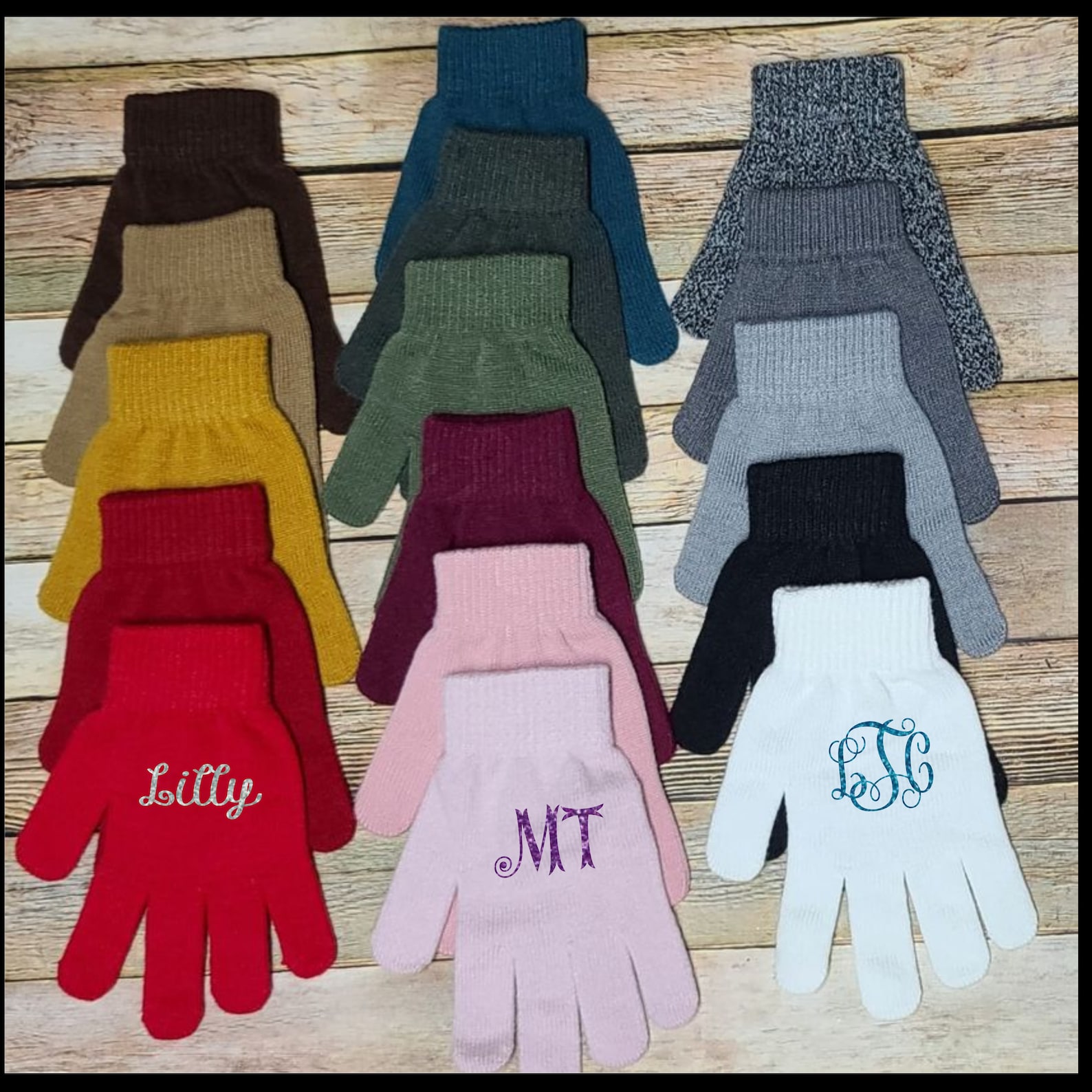 Adult Womens Monogram Gloves Assorted Colors Pink Purple Black - Etsy