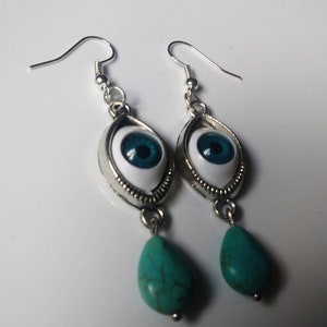 Crying Creepy Evil Eye Earrings With Authentic Turquoise Stone Tear - Etsy