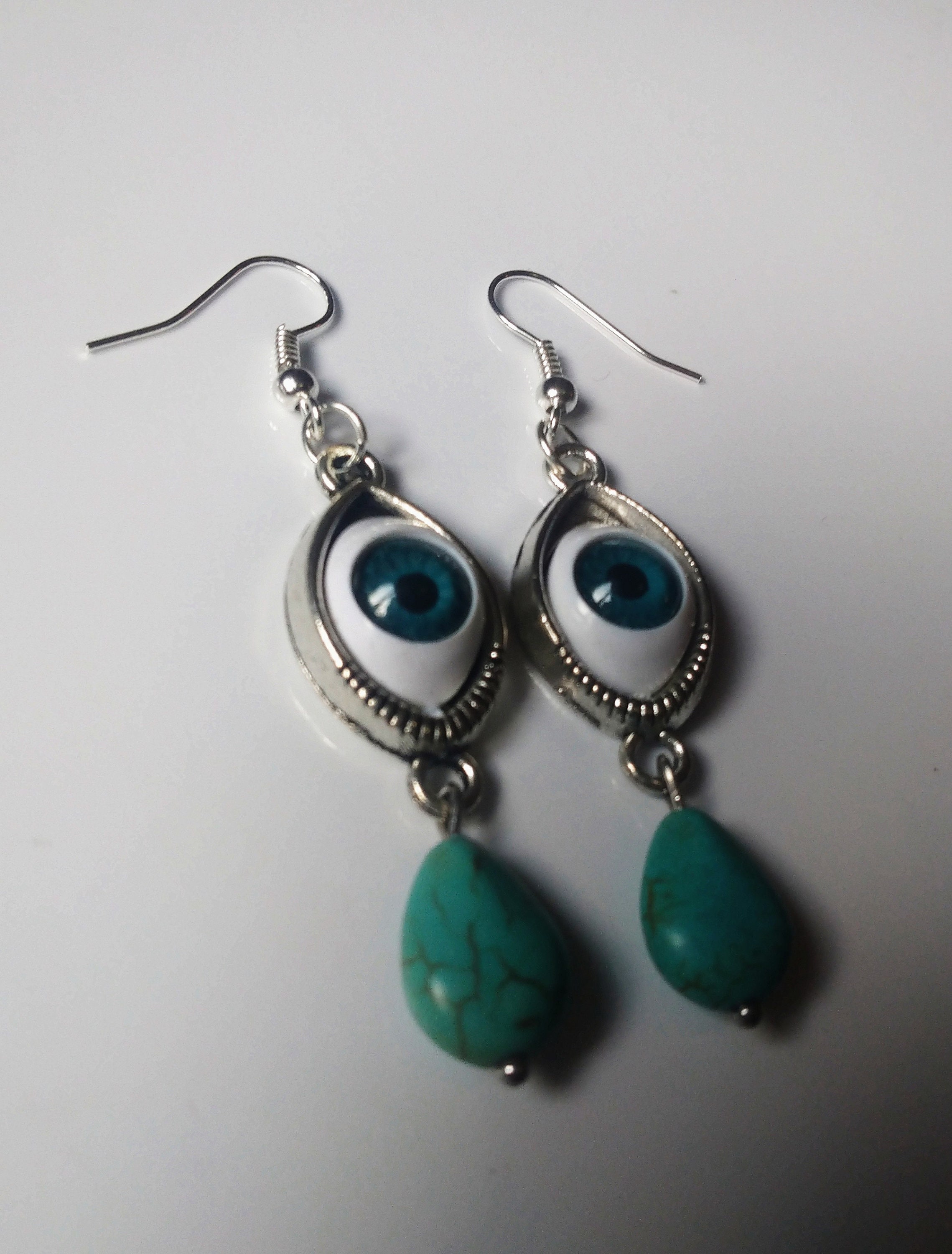 Crying Creepy Evil Eye Earrings With Authentic Turquoise Stone Tear - Etsy