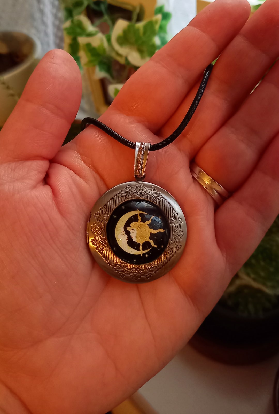 Celestial Sun and Moon Locket Necklace - Etsy