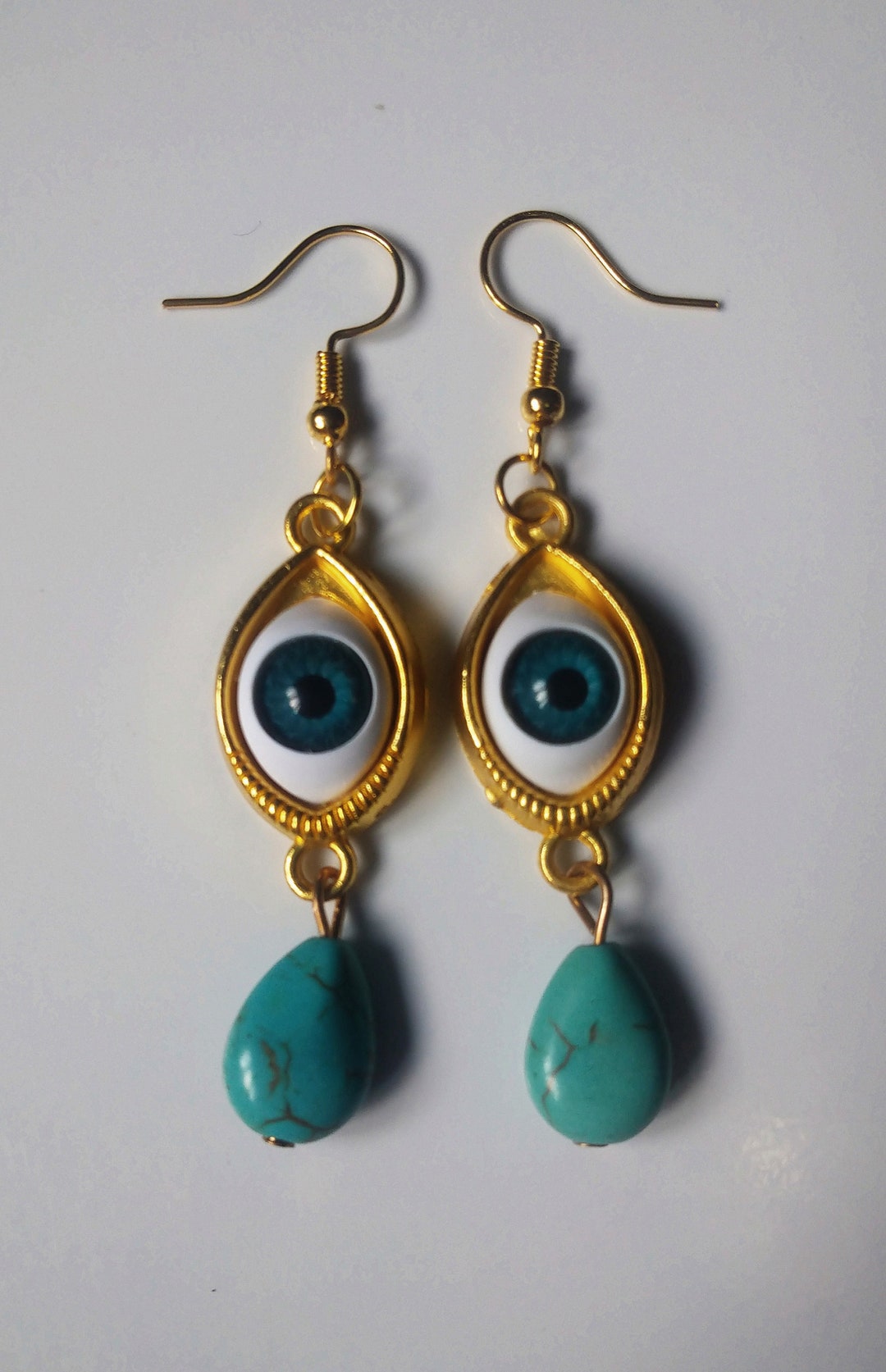 Crying Creepy Evil Eye Earrings With Authentic Turquoise Stone Tear - Etsy