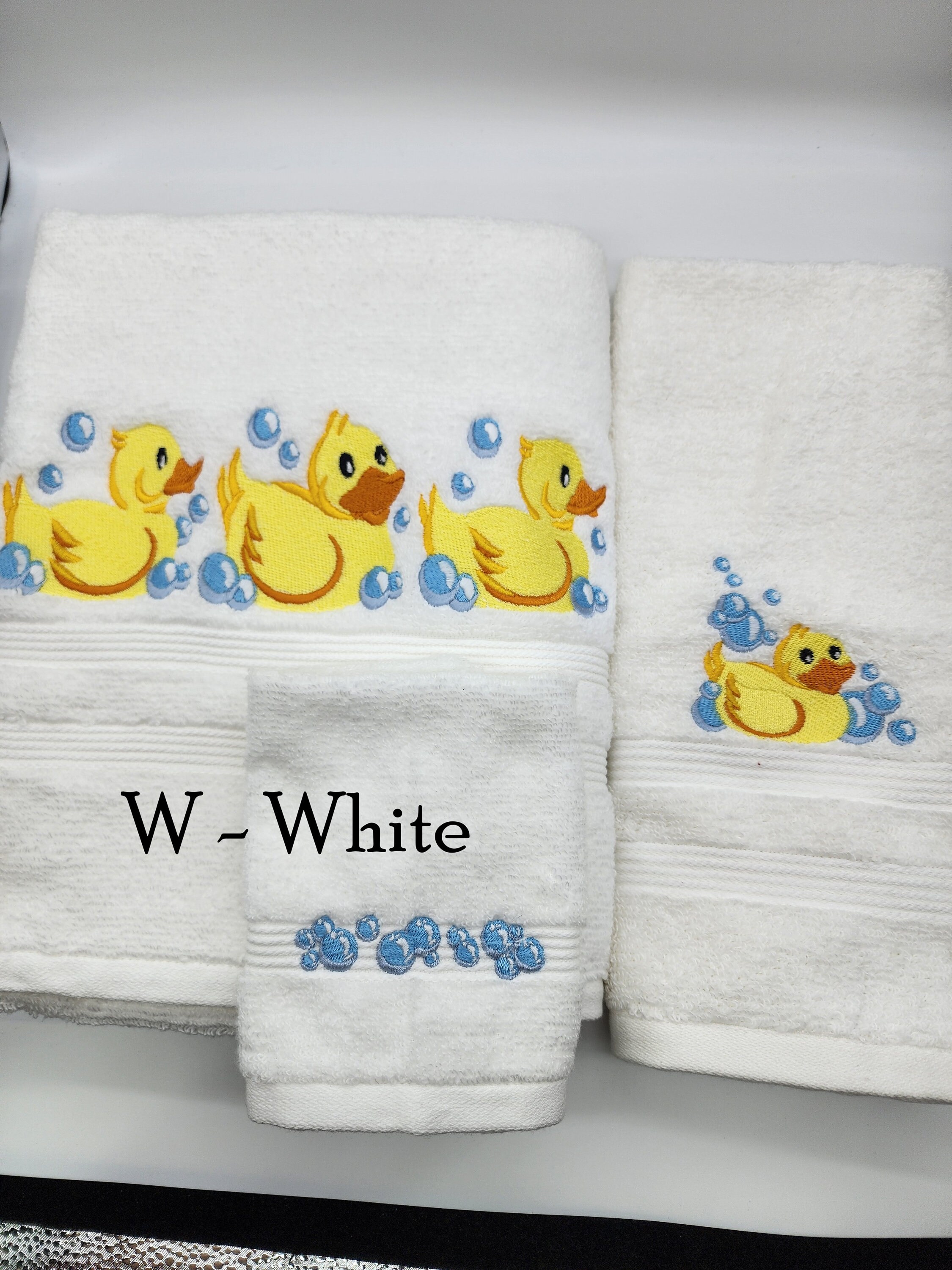 Rubber Duck Embroidered 3 Piece Towel Set Bath Towel or Bath Sheet ...