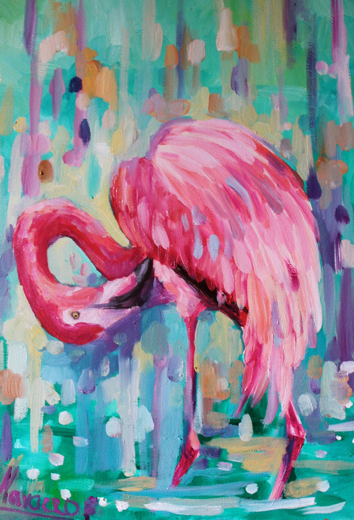 Flamingo Art on Canvas,abstract Art, Flamingo Decor, Flamingo Wall Art ...