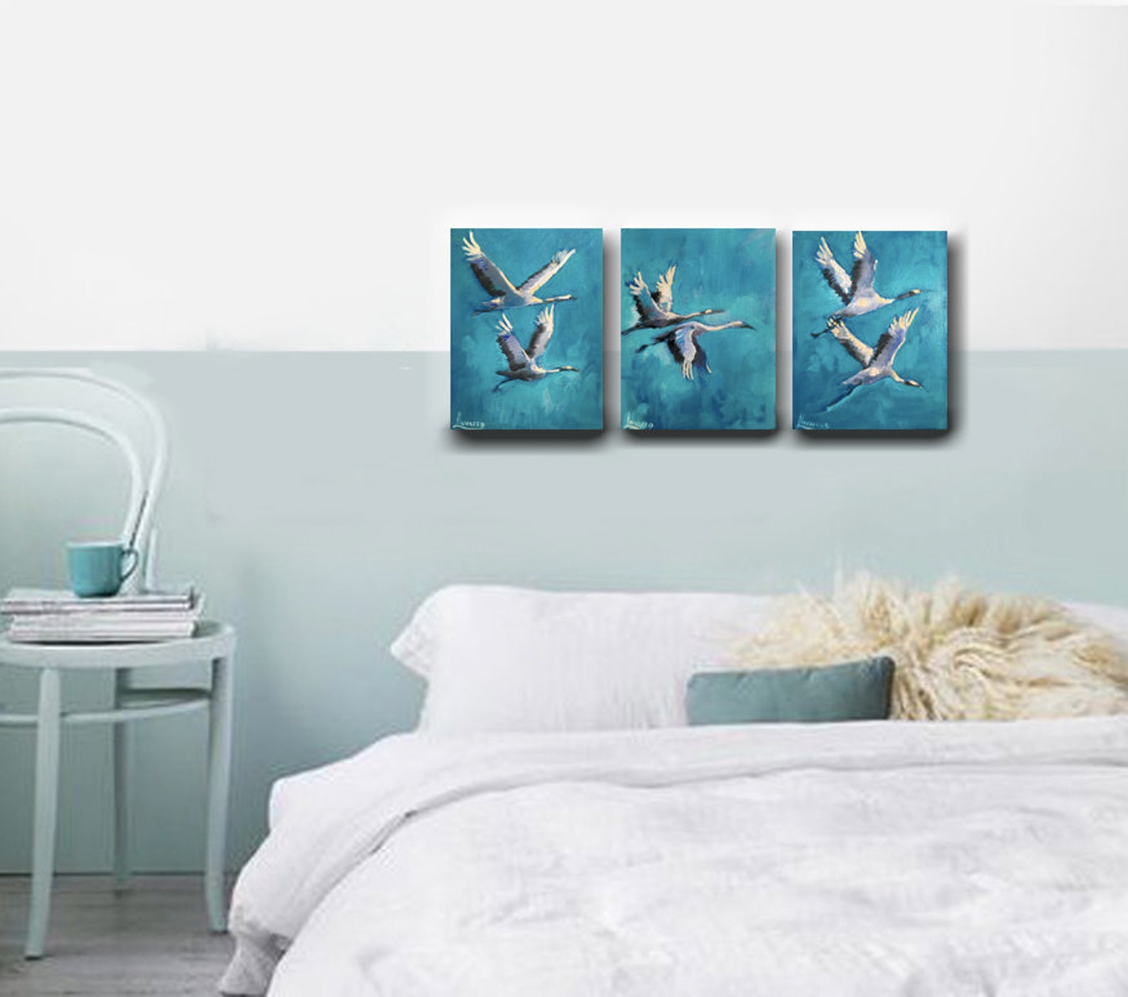 Triptych Wall Art, Bird Sart, Original Oil Painting on Canvas - Etsy