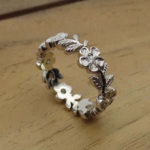 Flower Diamonds Eternity Wedding Band Ring 14k Solid White Gold - Etsy