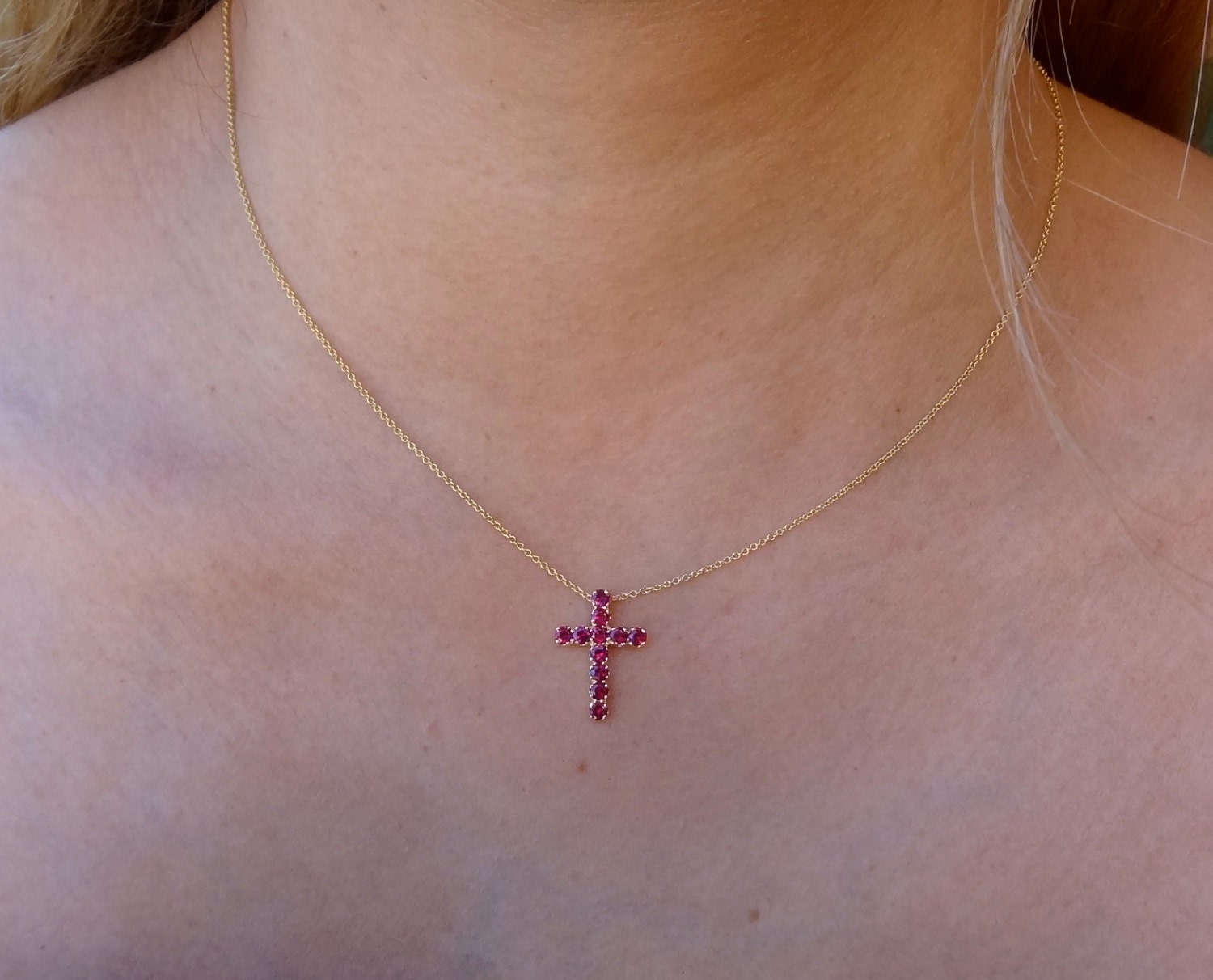 Fine Diamond Cut Red Rubies 18k Yellow Gold Cross Pendant Ruby | Etsy