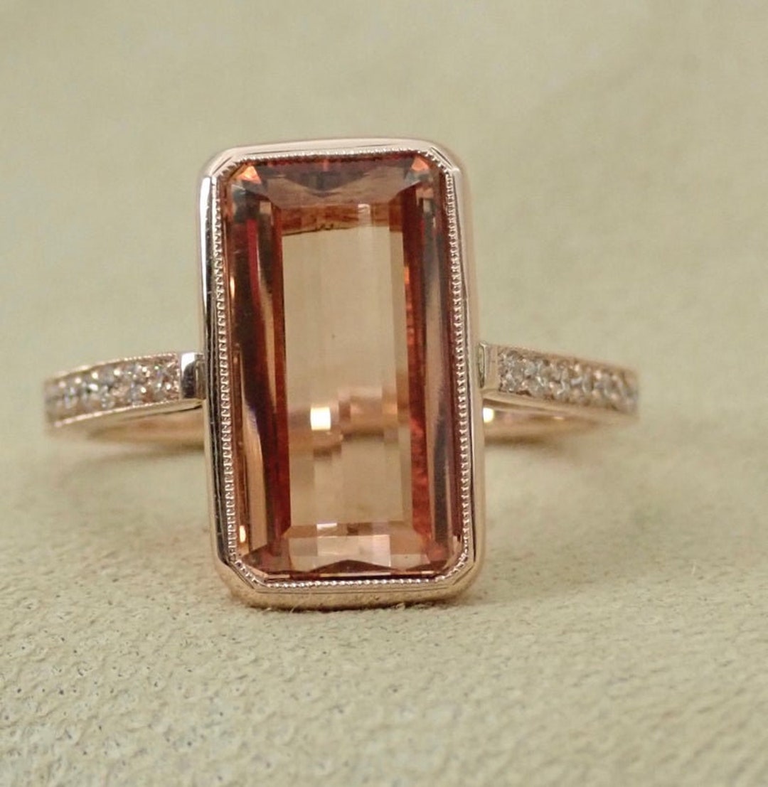 Peach Imperial Topaz Engagement Ring: 14k Rose Gold, Natural Gemstone ...