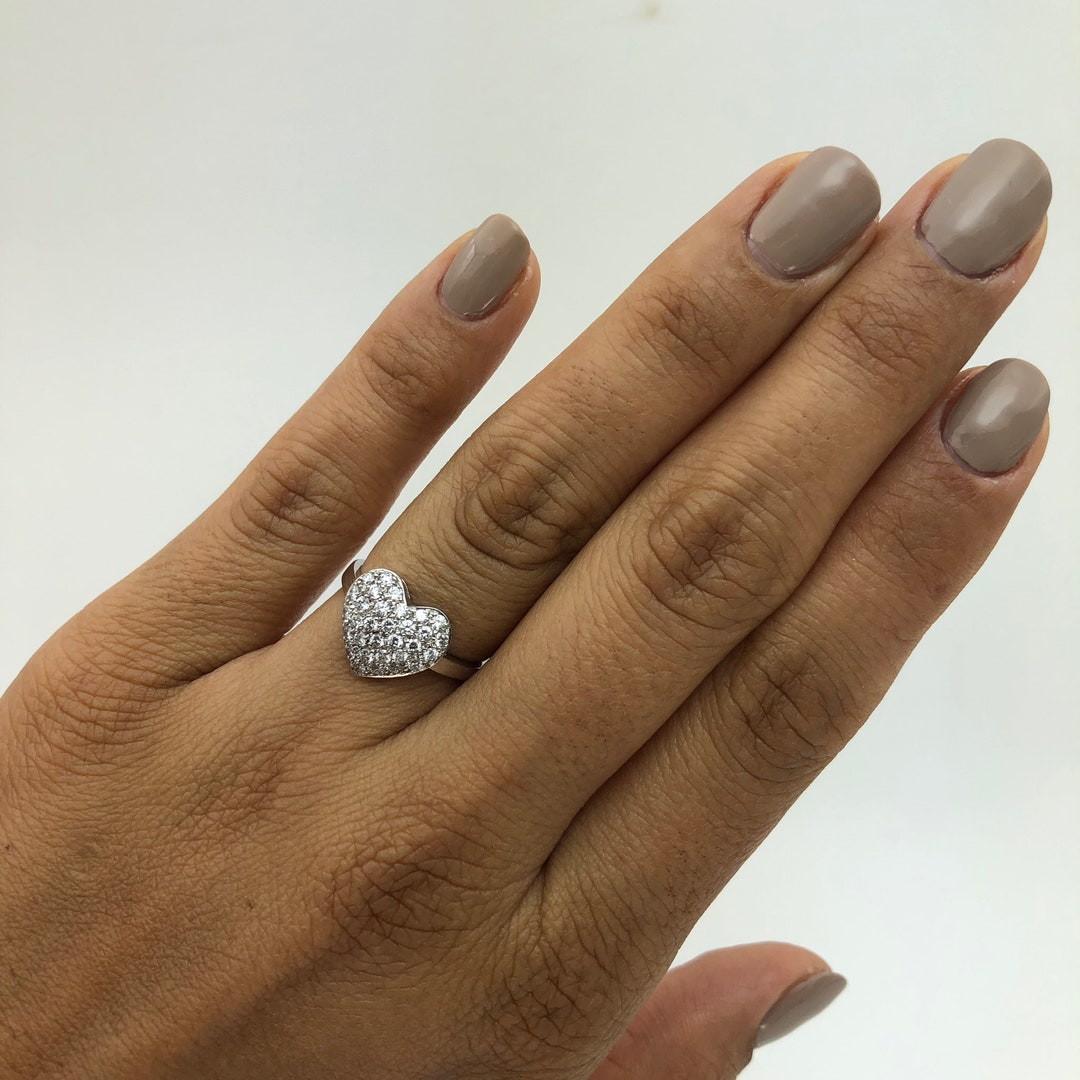 Pave Diamond Heart Ring: 18k White Gold Anniversary Ring - Etsy