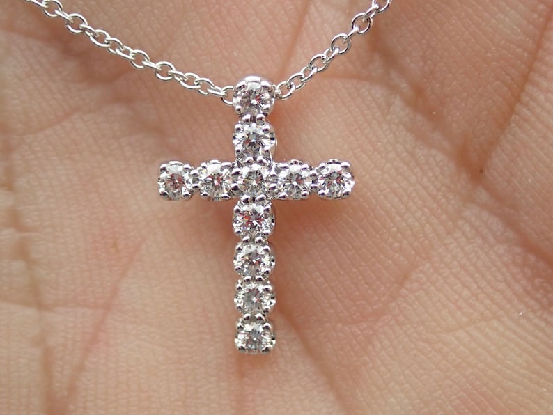 Small Diamond Cross Pendant 18k Yellow White or Rose Gold - Etsy