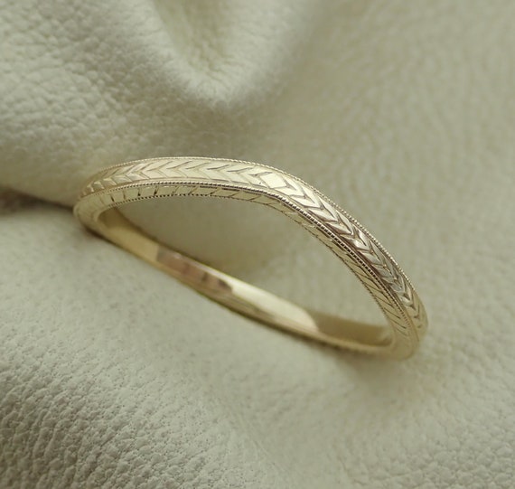 Contour Wedding Ring Curved Wedding Band Thin Engraved | Etsy