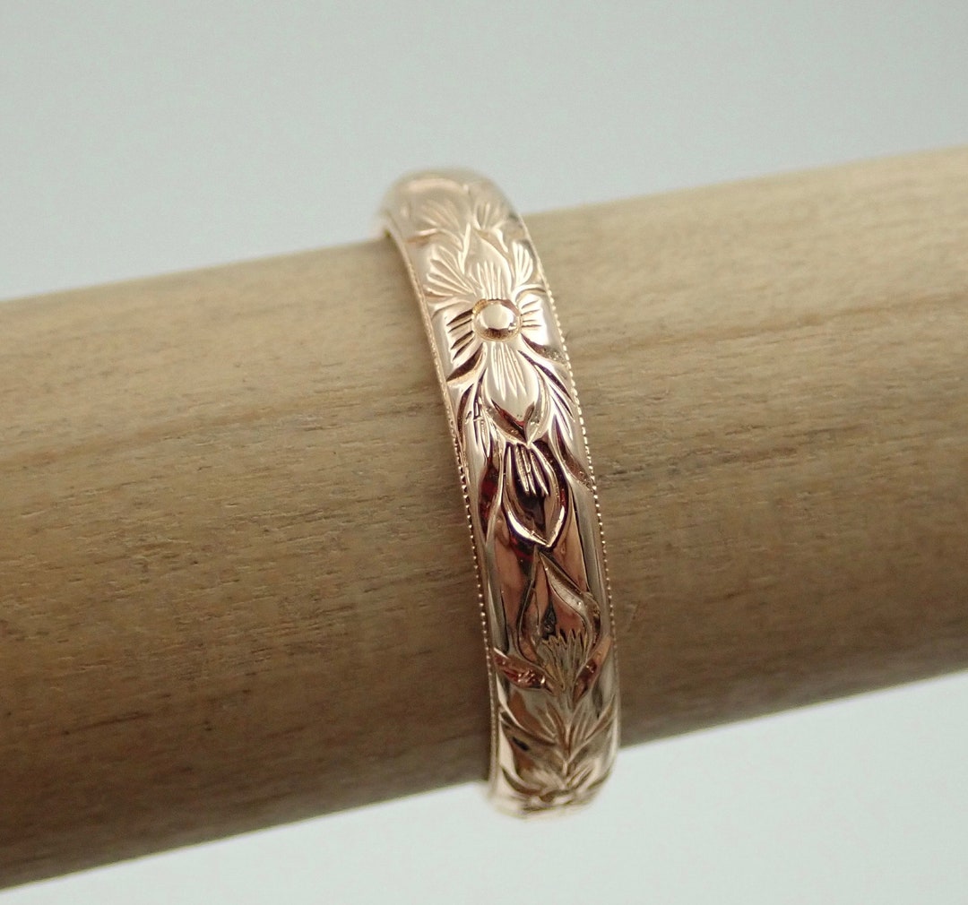 Carved Floral Pattern Wedding Band Rose Gold Vintage / Antique Style ...