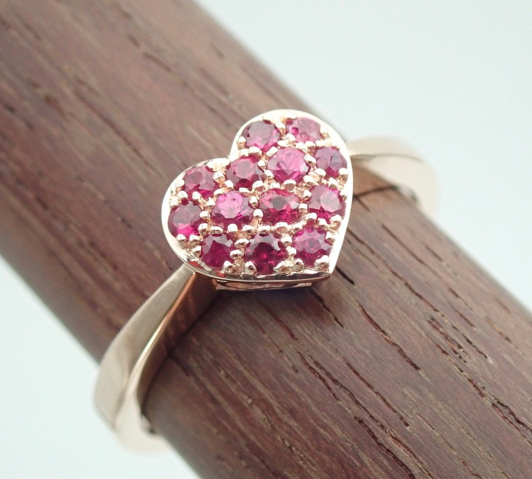 Ruby Heart Ring, Natural Rubies 14k Yellow or Rose Gold Heart Ring ...