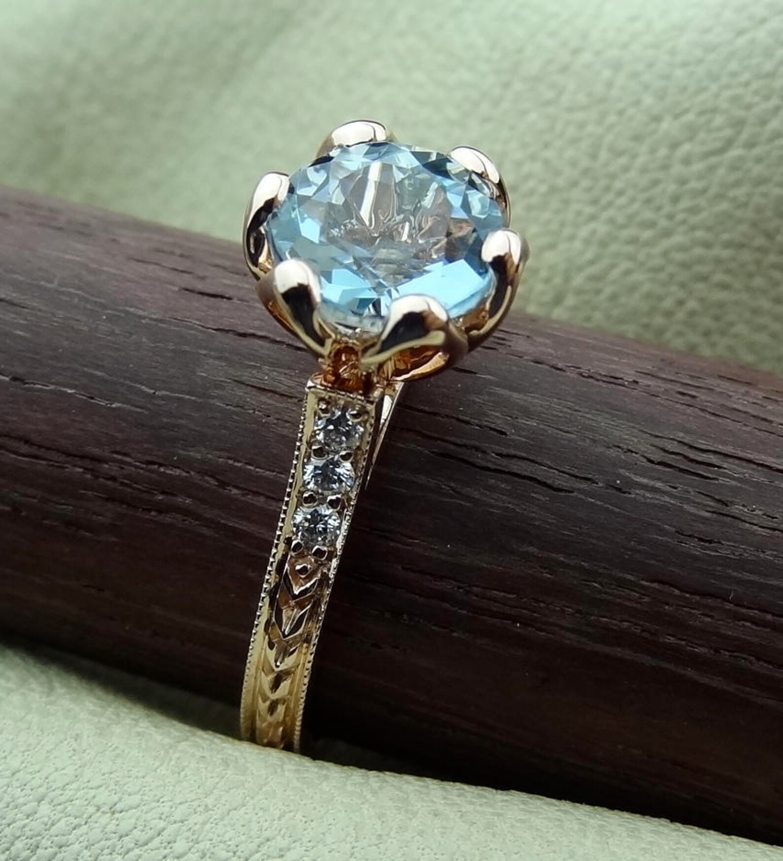 Vintage / Antique Style Tulip Petal Setting Natural Light Blue | Etsy