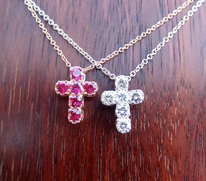 Fine Rubies Cross Pendant 18k Rose Gold - Etsy