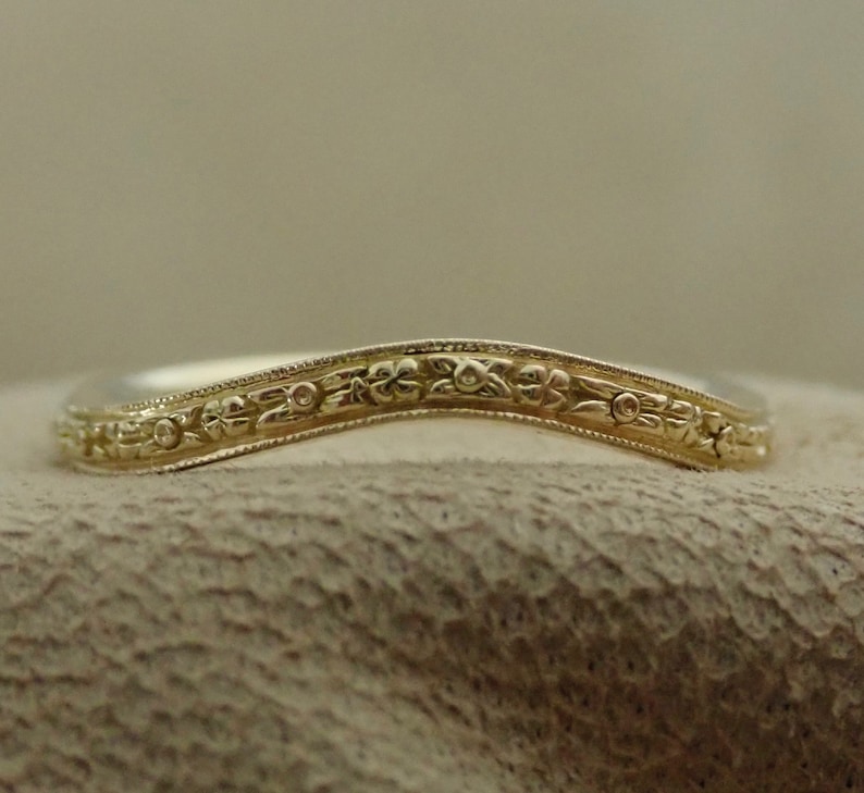 Thin Curved Contour Platinum Wedding Ring Carved Orange | Etsy