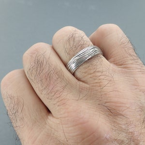 Men's Hand Carved Wave Wedding Band Ring Heavy 14k Solid White, Yellow ...