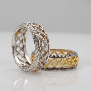 Open Lattice Filigree Wheat Pattern 7 Mm Wide Hand Engraved Bands ...