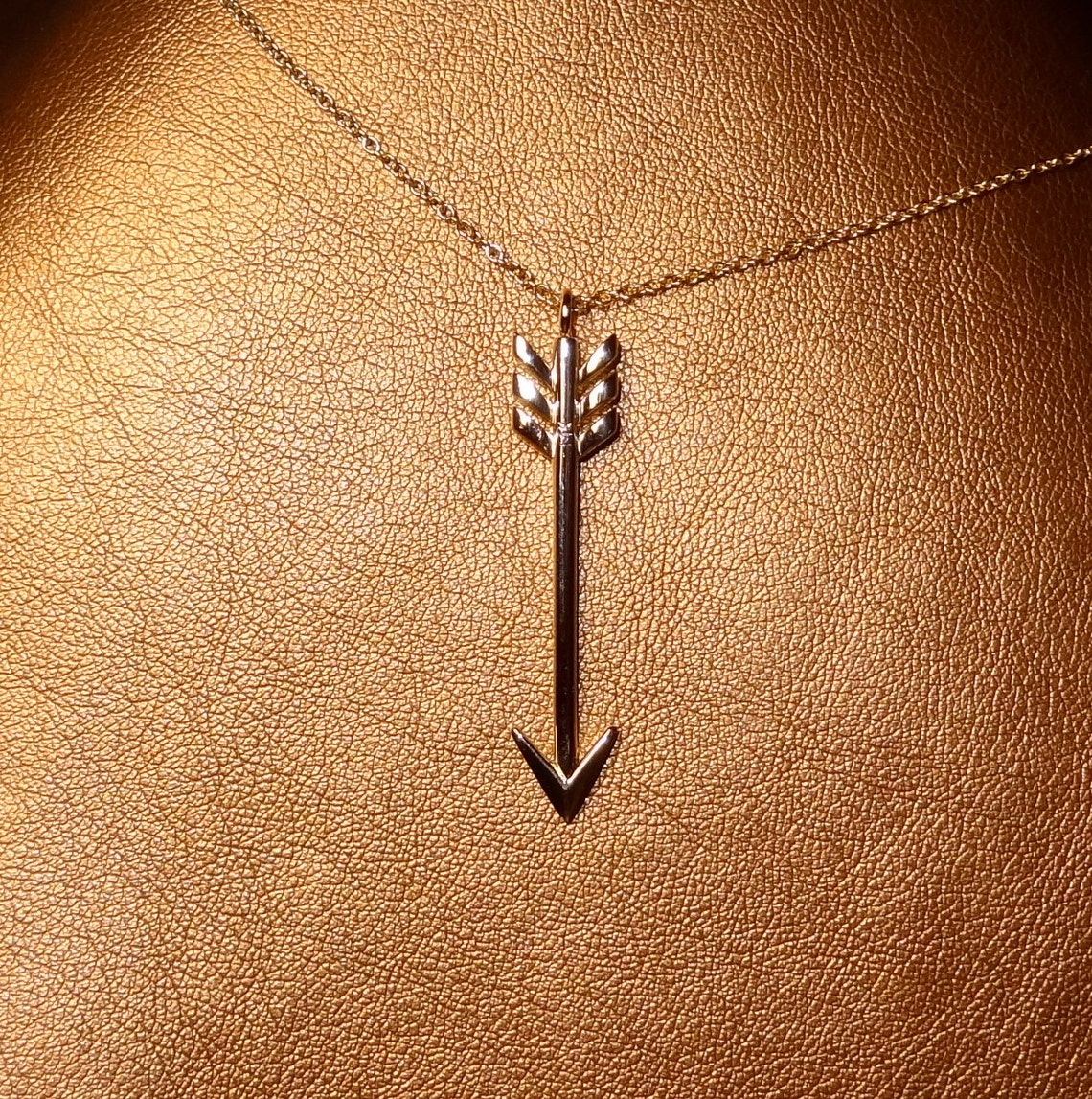Arrow Pendant 1.6 Inches Necklace Solid 14k Yellow Gold Chain - Etsy