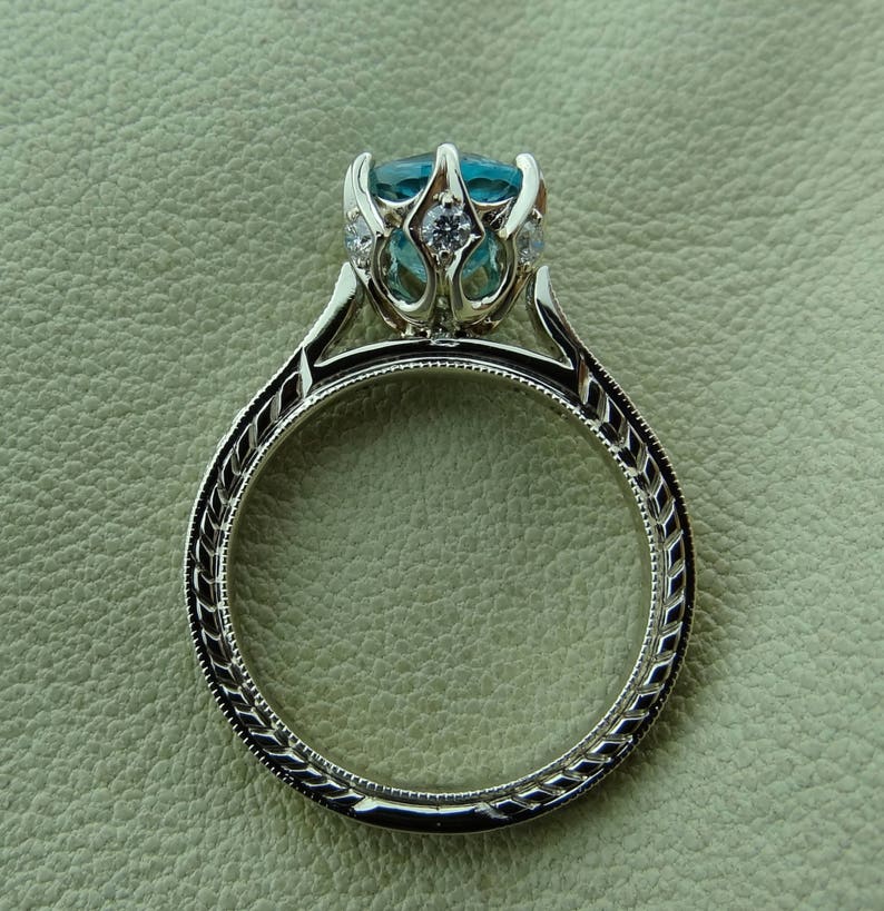 Vintage / Antique Style Crown Setting Natural Blue Zircon / - Etsy