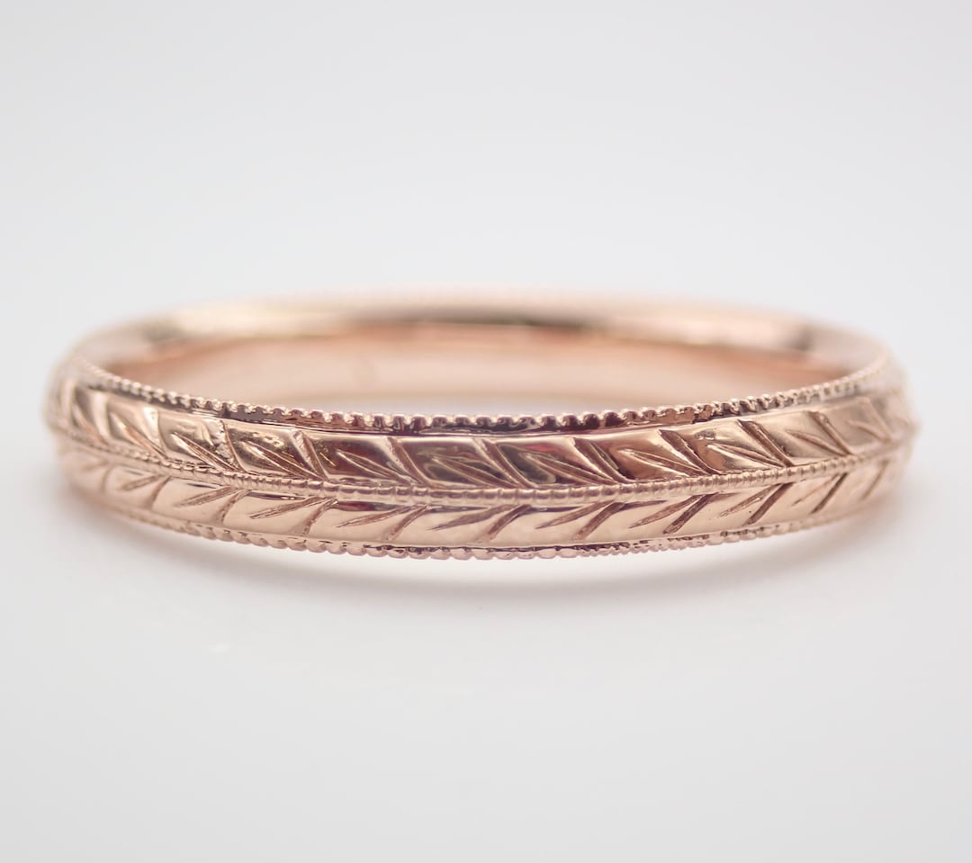 Rose Gold Wedding Band Hand Engraved and Milgrain Comfort-fit 3.25 Mm ...