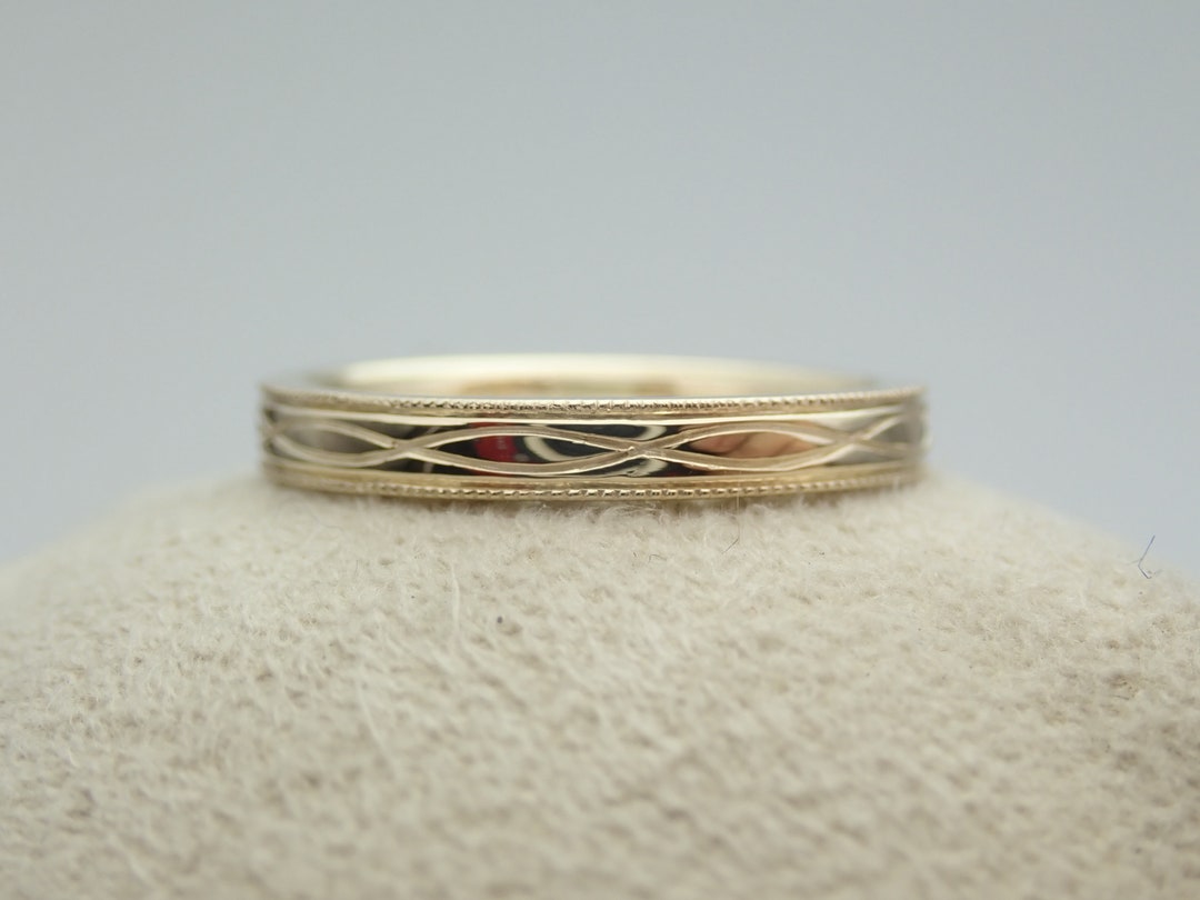 Thin Infinity 14k Yellow Gold Wedding Band Hand Carved With Milgrain ...
