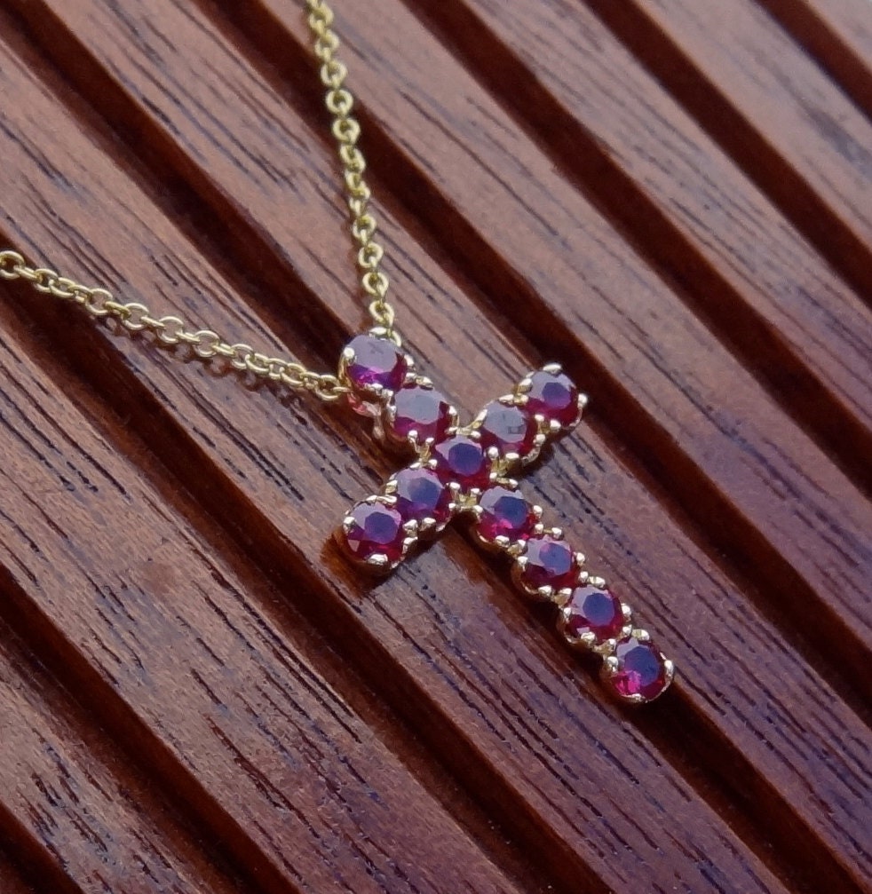 Fine Diamond Cut Red Rubies 18k Yellow Gold Cross Pendant Ruby | Etsy