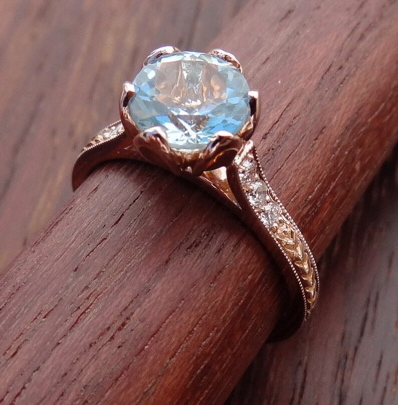 Tulip Petal Setting Natural Fine Blue Topaz With Diamonds - Etsy
