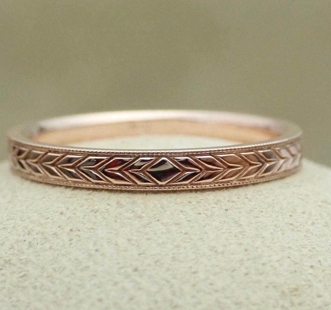 Vintage Wedding Ring Wheat Pattern Engraved Wedding Band | Etsy