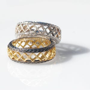 Open Lattice Filigree Wheat Pattern 7 Mm Wide Hand Engraved Bands ...
