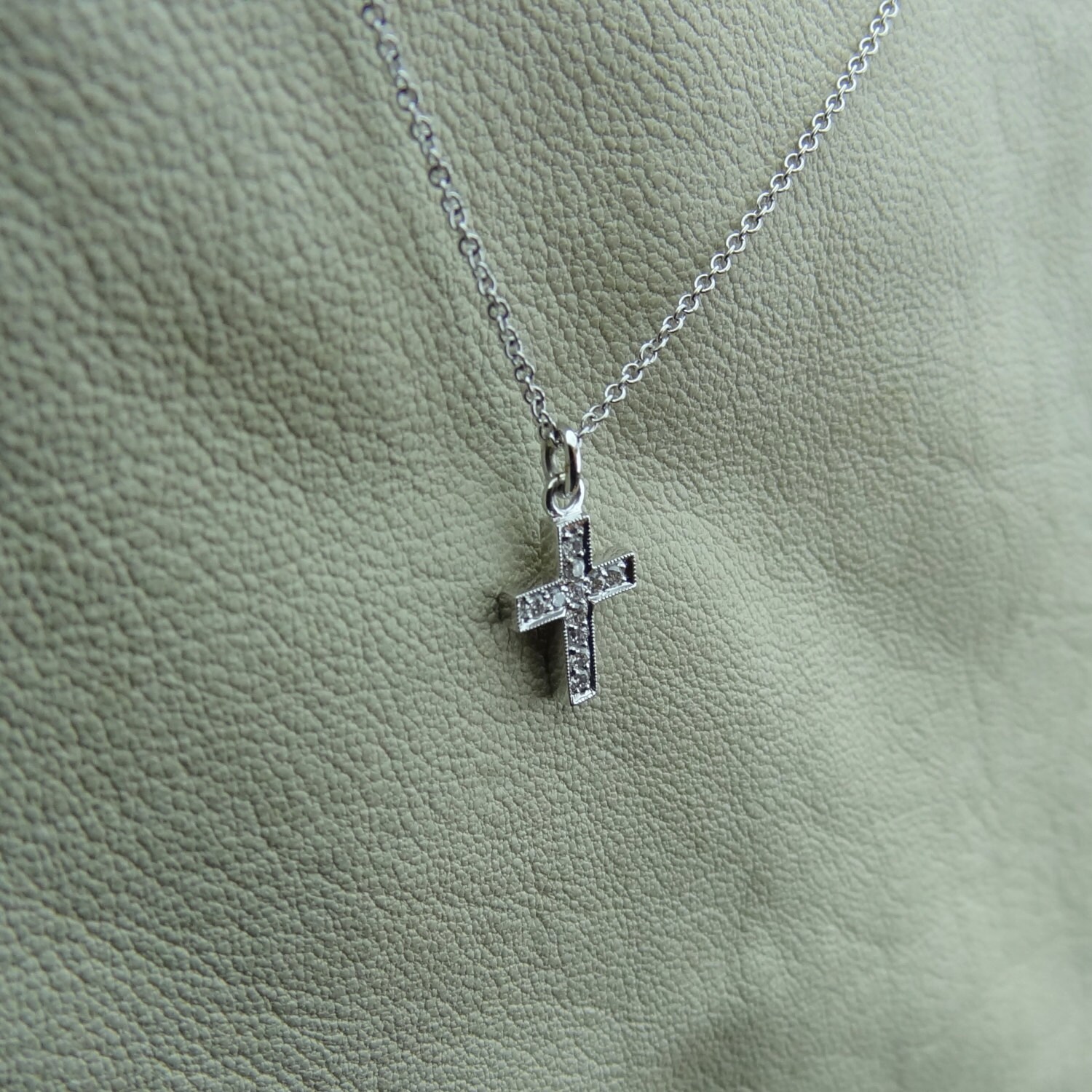 Tiny Petite Diamond Cross Pendant 18k White Gold Small Delicate Tiny ...