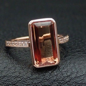 Peach Imperial Topaz Engagement Ring: 14k Rose Gold, Natural Gemstone ...