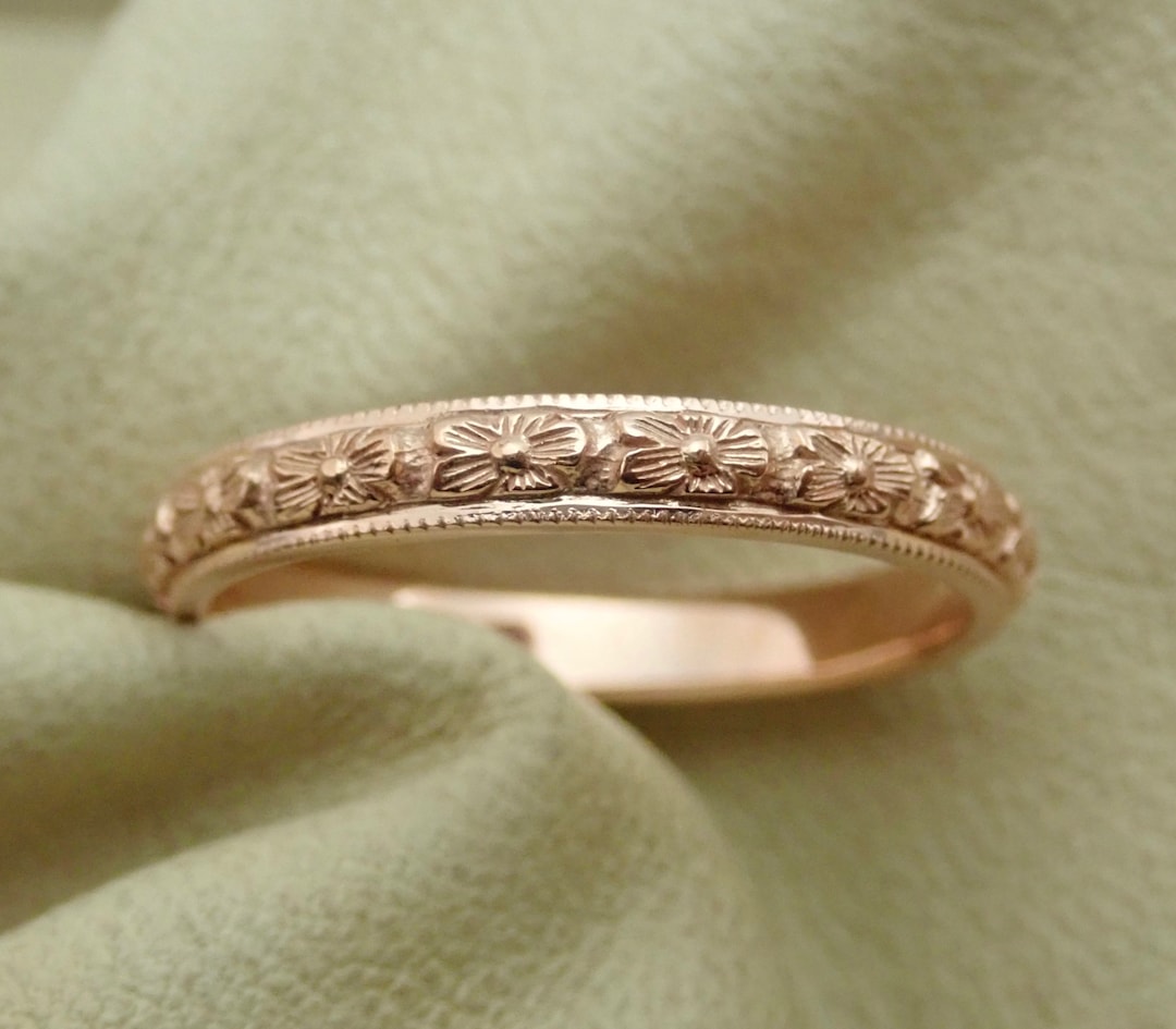 Fine Detailed Orange Blossom 14k Rose Gold Wedding Ring, 2.8 Mm Wide ...