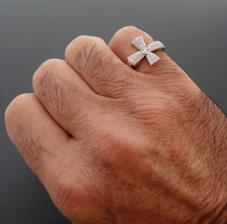 Mens Diamond Cross Wedding Band / Ring Solid 14k White Gold | Etsy