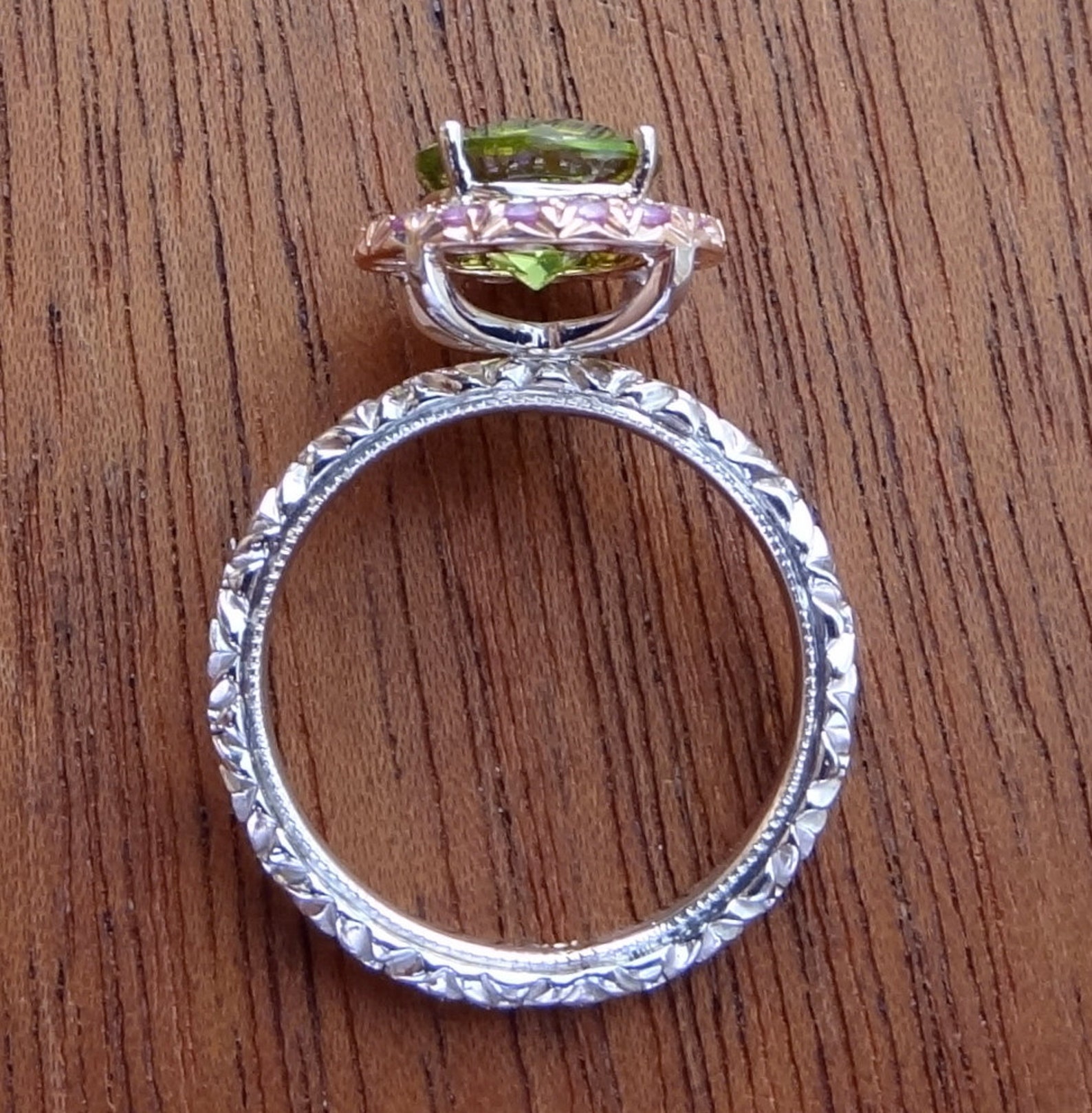 Peridot With 16 Pink Sapphire Pave Halo Engagement Ring 18k - Etsy