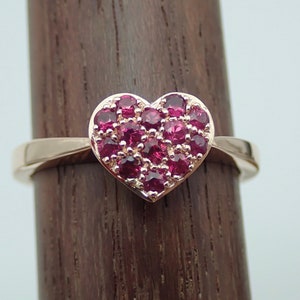 Ruby Heart Ring, Natural Rubies 14k Yellow or Rose Gold Heart Ring ...