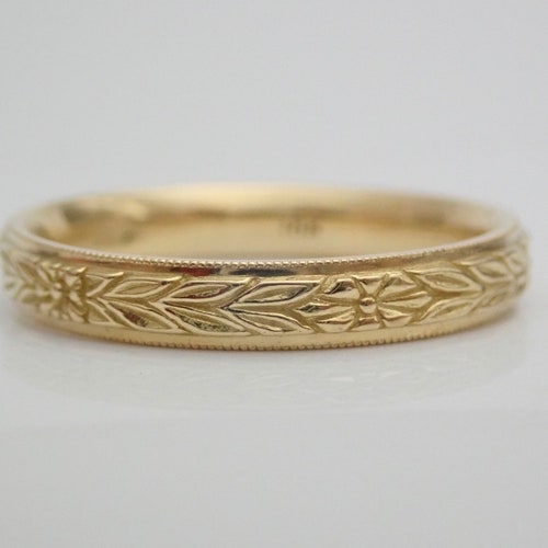 Antique Wedding Ring Unisex 14K Gold Band Vintage Wedding - Etsy