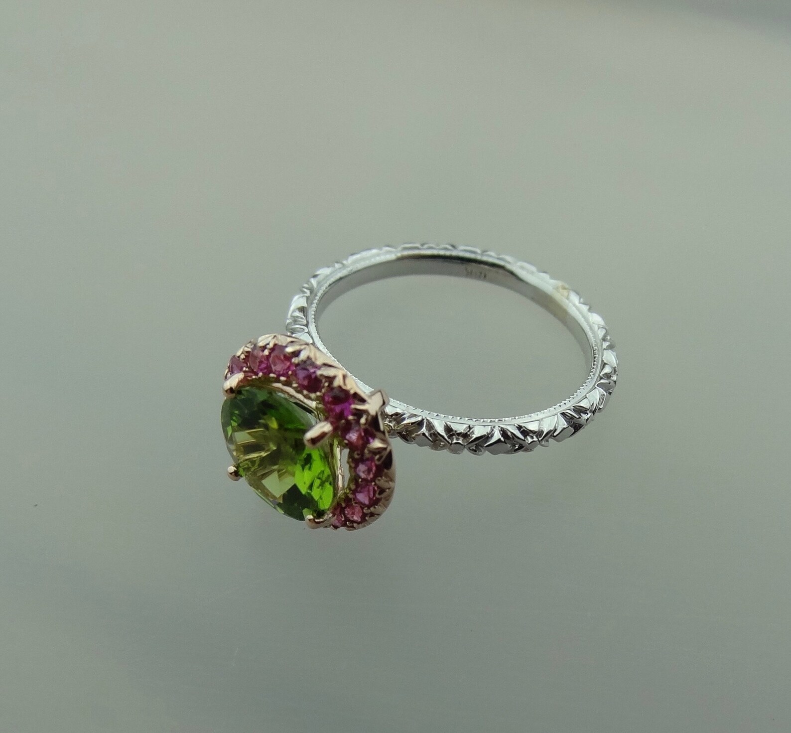Peridot With 16 Pink Sapphire Pave Halo Engagement Ring 18k - Etsy