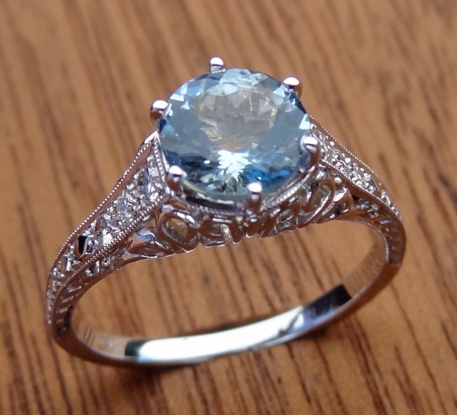 Filigree Antique Style Fine Light Blue Aquamarine With - Etsy