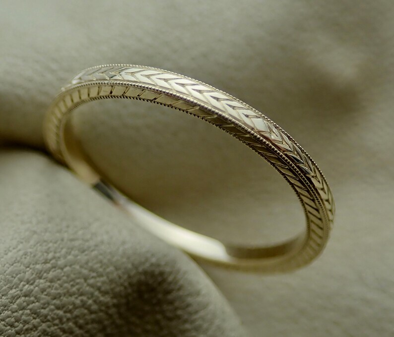 Thin Engraved Wedding Ring Wheat Pattern Engraved Wedding | Etsy