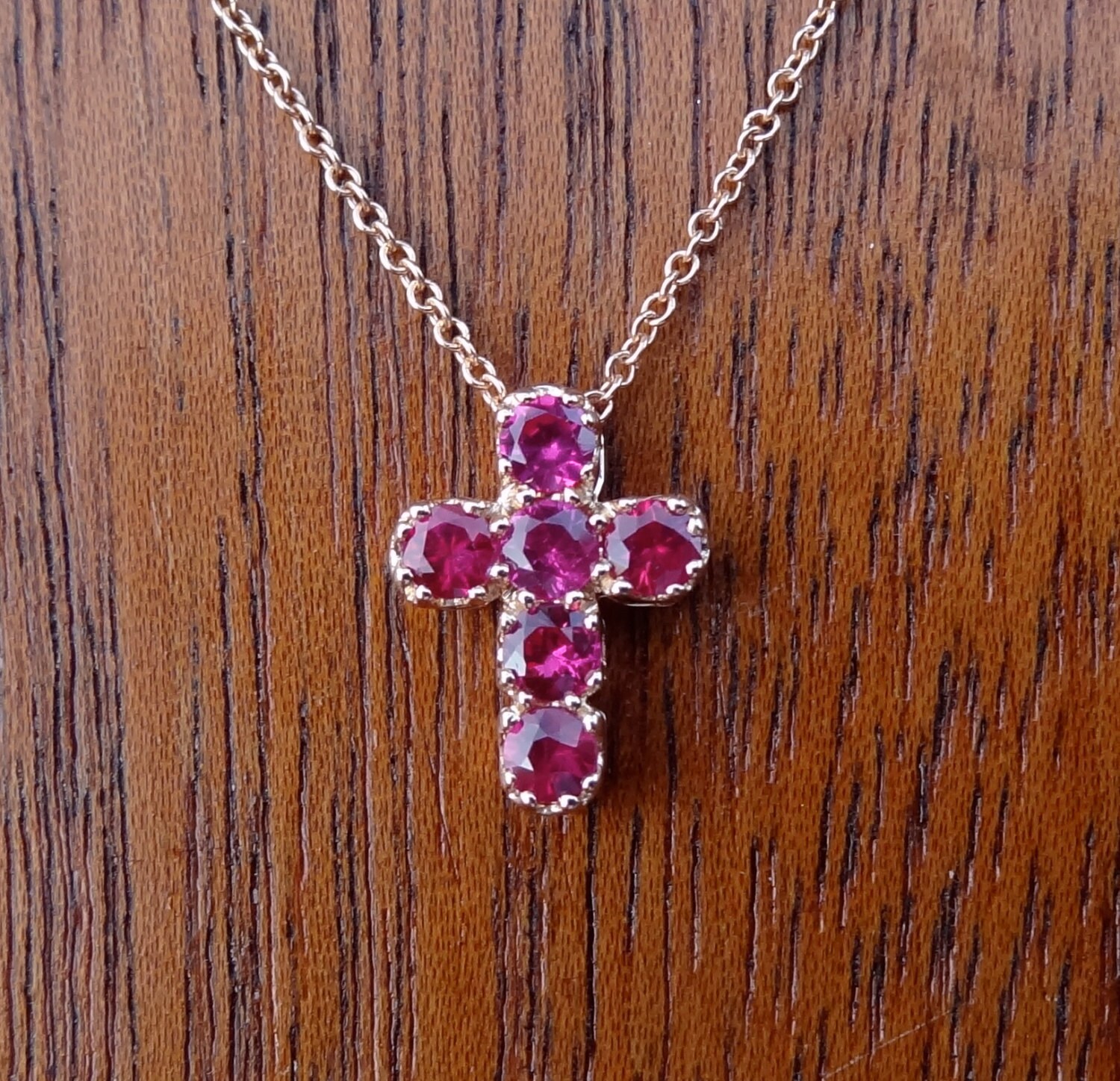 Fine Rubies Cross Pendant 18k Rose Gold - Etsy