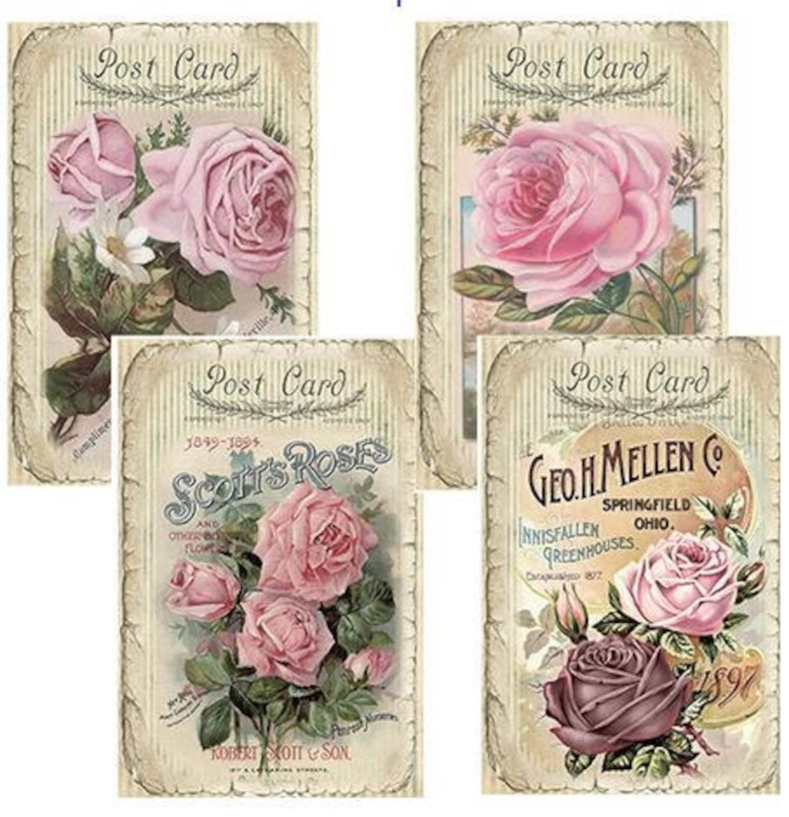 Vintage Victorian Rose Postcard Labels Shabby Decals - Etsy