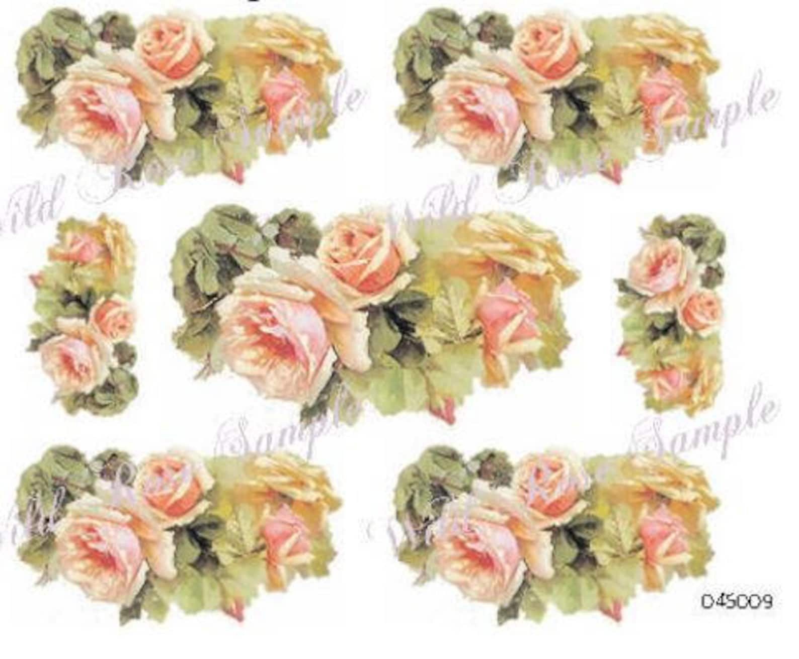 Vintage XL Tea Rose Swags Shabby Decals furniture Size - Etsy