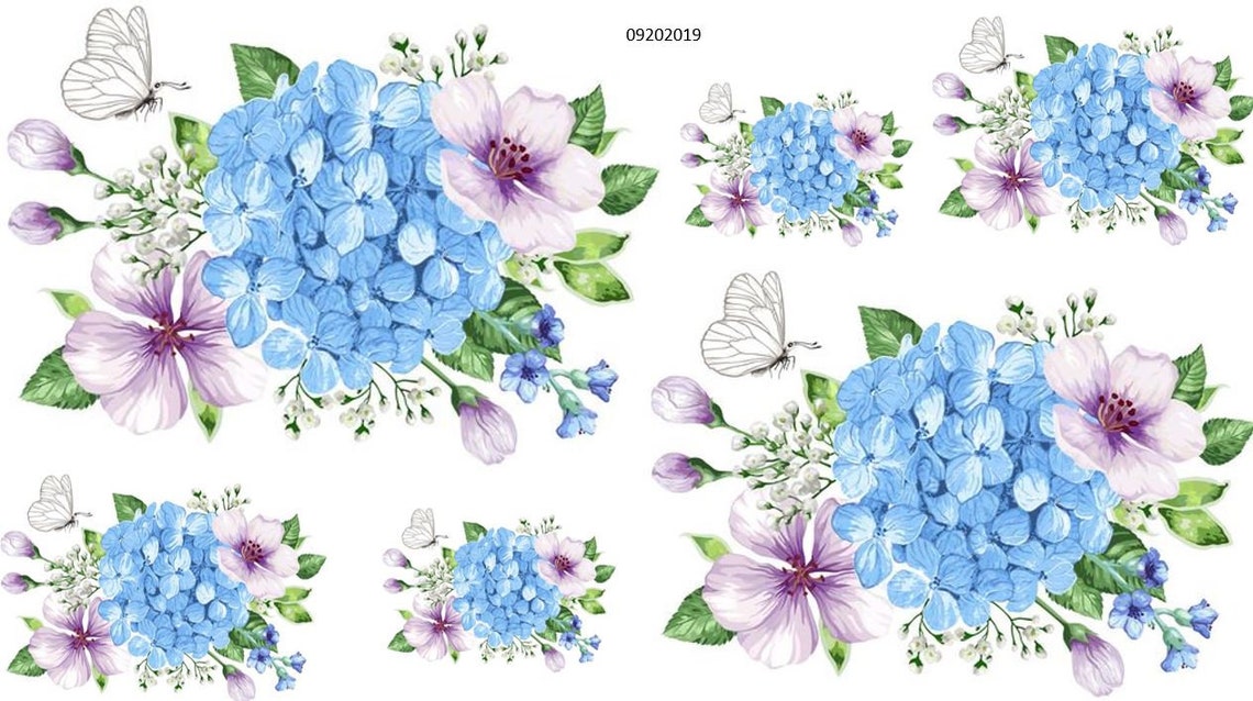 Vintage XL Blue Hydrangea & Lavender Floral Shabby Decals | Etsy
